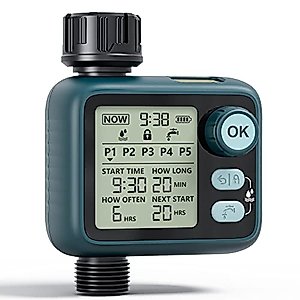 Sprinkler Timer with Rain Sensor and 5 Separate Watering Irrigation Programs, Diivoo Water Hose Timer with Auto & Manual Mode, IPX5 Waterproof for Garden, Outdoor Lawn, Pool