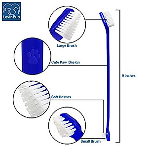 LovinPup Dog Toothbrush Set, Professional Dog and Cat Grooming Supplies, Best Soft Bristle Toothbrush, Pack of 2 Double Sided Toothbrushes for Large and Small Dog Teeth