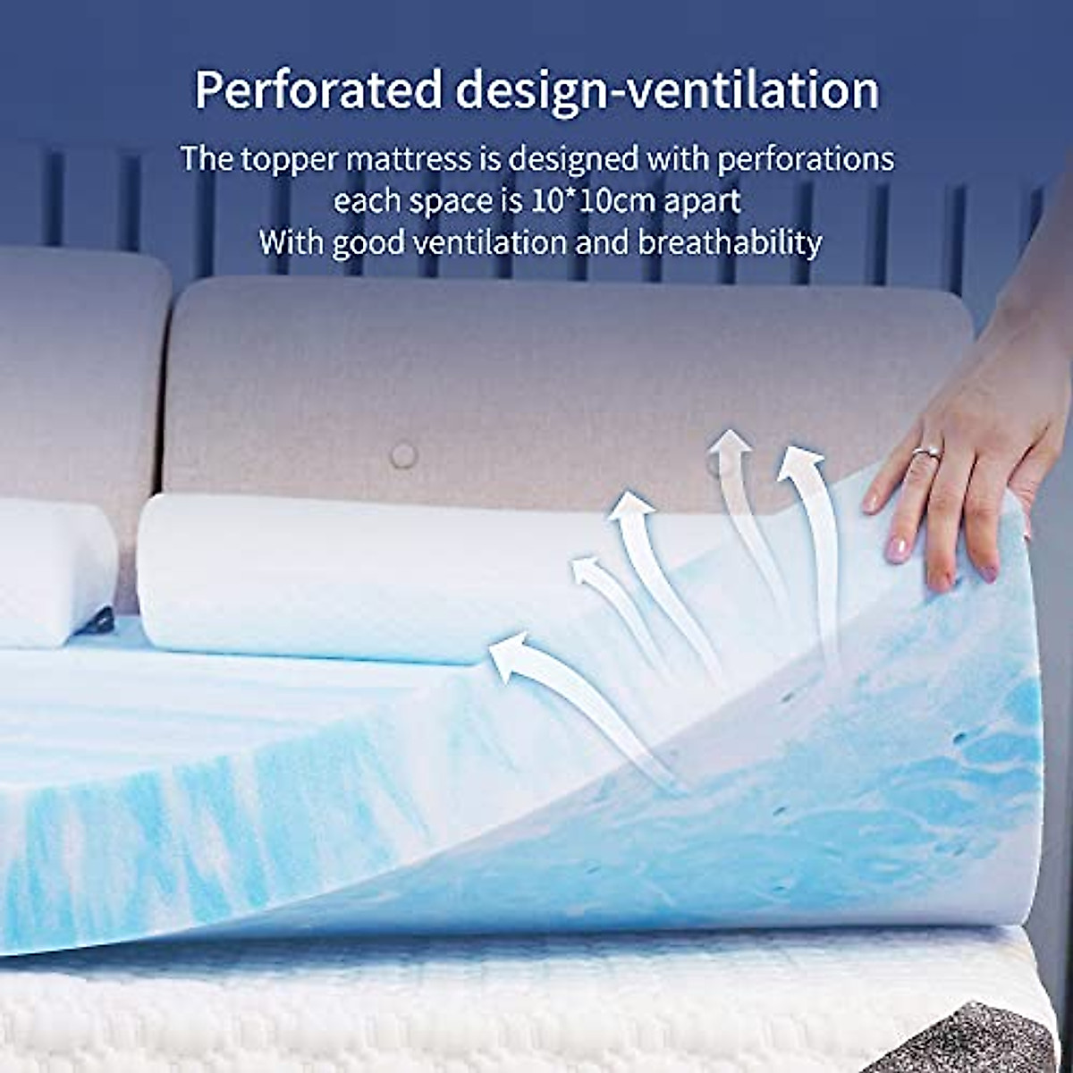 3 Inches Memory Foam Mattress Topper, Gel Infused Ventilated Bed Topper, Soft Foam Topper for Pressure Relieving (Queen)