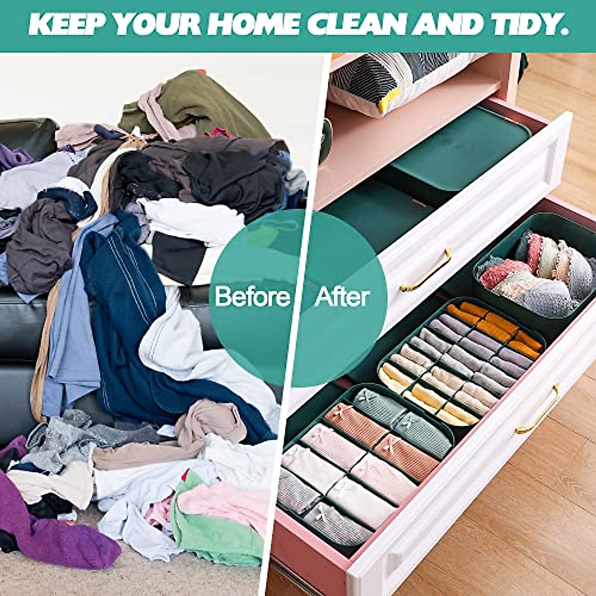 Withtoday Socks underwear drawer organizer, 10Cells or 15Cells underwear organizer Boxes for Socks, underwear organizer for drawer(10grid, PINK)