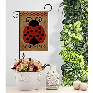 Welcome Ladybug Burlap Garden Flag - Friends Bugs & Frogs Butterfly Ladybugs Dragonfly Bee Springtime Insect Natural Wildlife - Yard Decorations Holiday Outdoor Flags Double-Sided 12.5 X 18