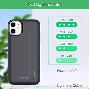 Feob Battery Case for iPhone 11, 6800mAh Portable Charging Case Extended Battery Pack for iPhone 11 Charger Case [6.1 inch]-Black
