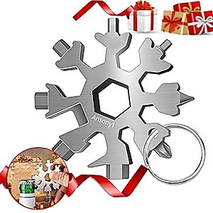 Snowflake Multi Tool, Ansonyi Stainless Steel 18-in-1 Snowflake Tool Christmas Stocking Stuffers for Men Women, Portable Screwdriver/Wrench/ Bottle Opener Multitool Funny Gifts (Silver)