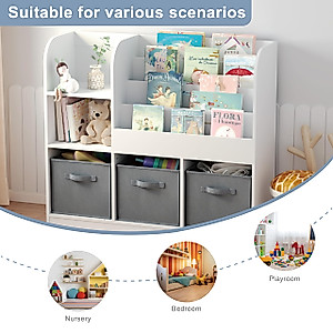 Jardin-Monde Kids Bookcase and Bookshelf. Toy Organizer Shelves with 3 Collapsible Fabric Drawers and Multi-Layer Bookshelf for Nursery, Bedroom and Playroom