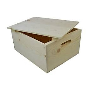 Wooden Pine Box with Hand Holes and a Drop on Lid