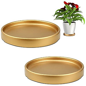 LNQ LUNIQI Round 4 Inch Ceramic Plant Saucer Drip Tray Set of 2 for Indoor Small Flower Pots Home Garden Outdoor Flower Plant Pot,Gold Saucers