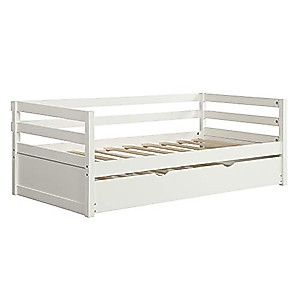 Merax Twin Daybed with Trundle, Solid Wood Captains Bed Twin Size Sofa Bed Frame (White)
