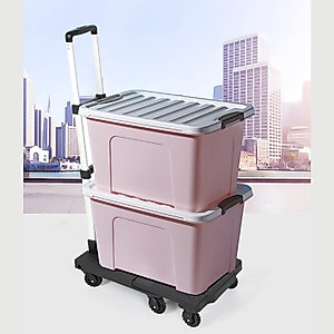 Generic Hand Trucks Folding Hand Truck, Car Luggage Transport Trolleys, 60kg Capacity Heavy Duty 4-Wheel 360° Rotating Cart, Easy to Store (Color : Blue) (Blue)