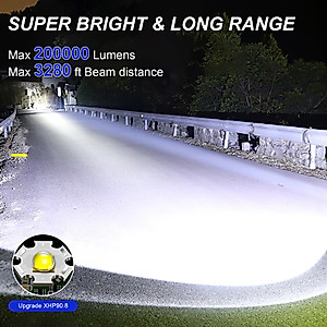 Bailinghai 200000 Lumen Super Bright Rechargeable Flashlight, XHP90.8 LED Chip, 5 Lighting Modes, 5000mAh Battery, IPX6 Waterproof, Digital Display, Durable Use, Easy to Carry, Impact Resistant