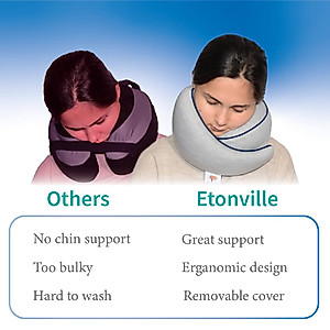 ETONVILLE Memory Foam Travel Pillow | Provides Real Support to Head, Neck, and Chin | Best Firm Airplane Pillow for Long Flights