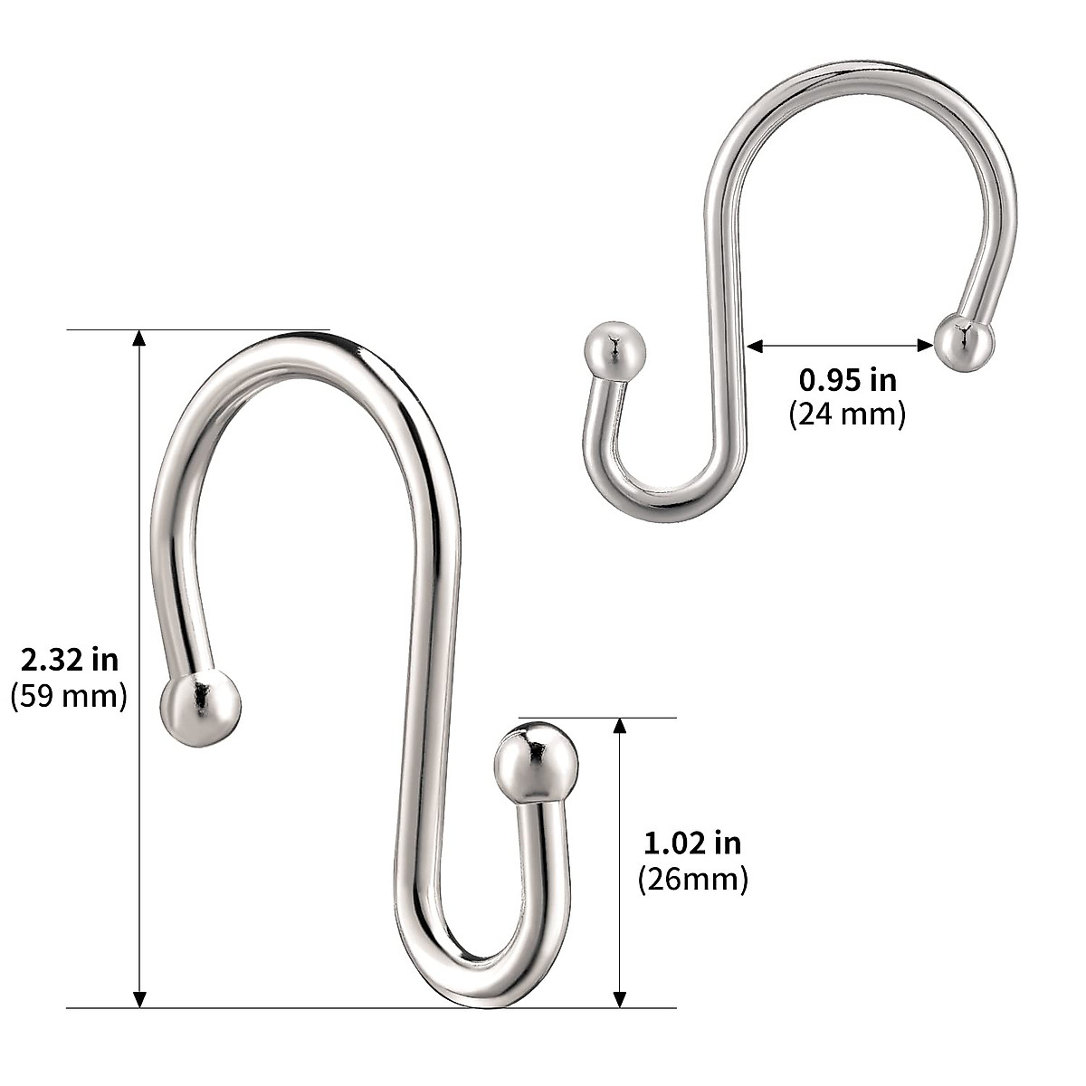 Nickel Shower Curtain Hooks, Rust Proof Shower Curtain Rings for Bathroom, Set of 12 CHICTIE Silver S Shaped Decorative Shower Curtain Hooks Hangers for Bathroom Curtains,Clothing, Towels, etc