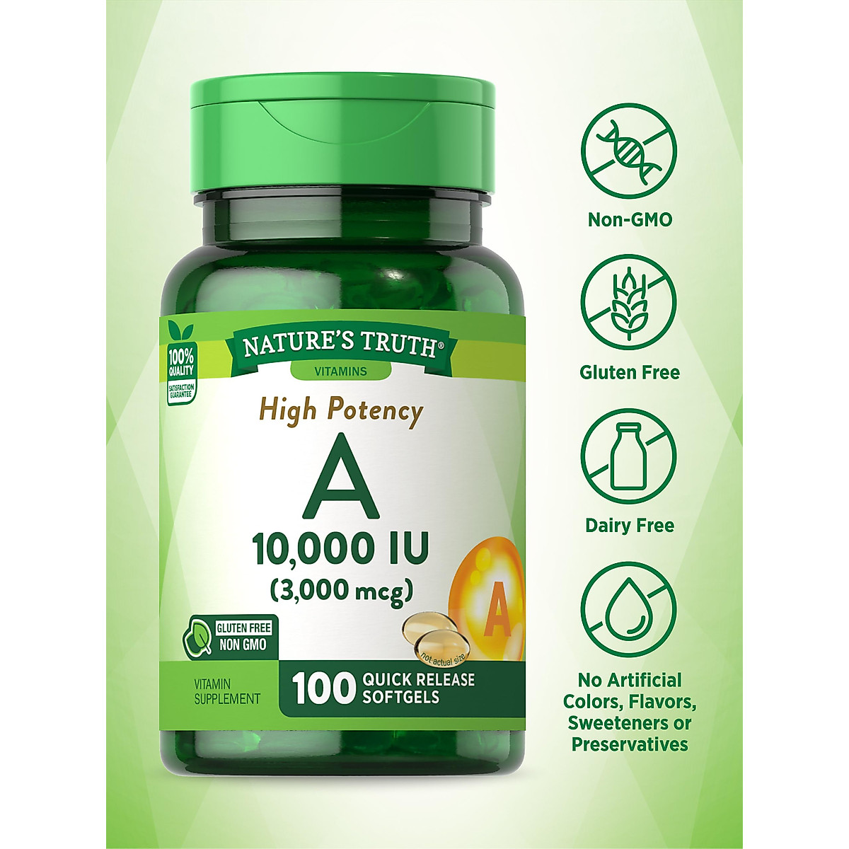 Vitamin A 10000 IU Softgels | 100 Count | Non-GMO, Gluten Free Supplement | by Nature's Truth
