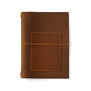 Pluma Paper Company Crazy Horse Leather A5 Traveler's Notebook Cover with Pocket A5 (A5, Light Brown)