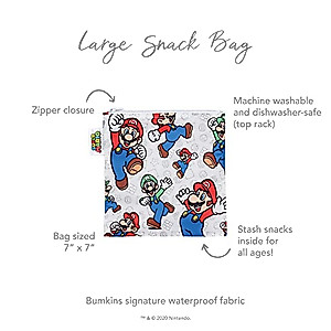 Bumkins Sandwich Bag / Snack Bag, Reusable Fabric, Washable, Food Safe, BPA Free, 7x7 â€“ Nintendo Mario/Luigi, Pack of 1