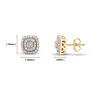 AFFY 1/10 CTTW Round Natural Diamond Cluster Stud Earrings in 14k Yellow Gold Plated Solid 925 Sterling Silver Stud Earrings for Women Jewelry Gift for Her Teen