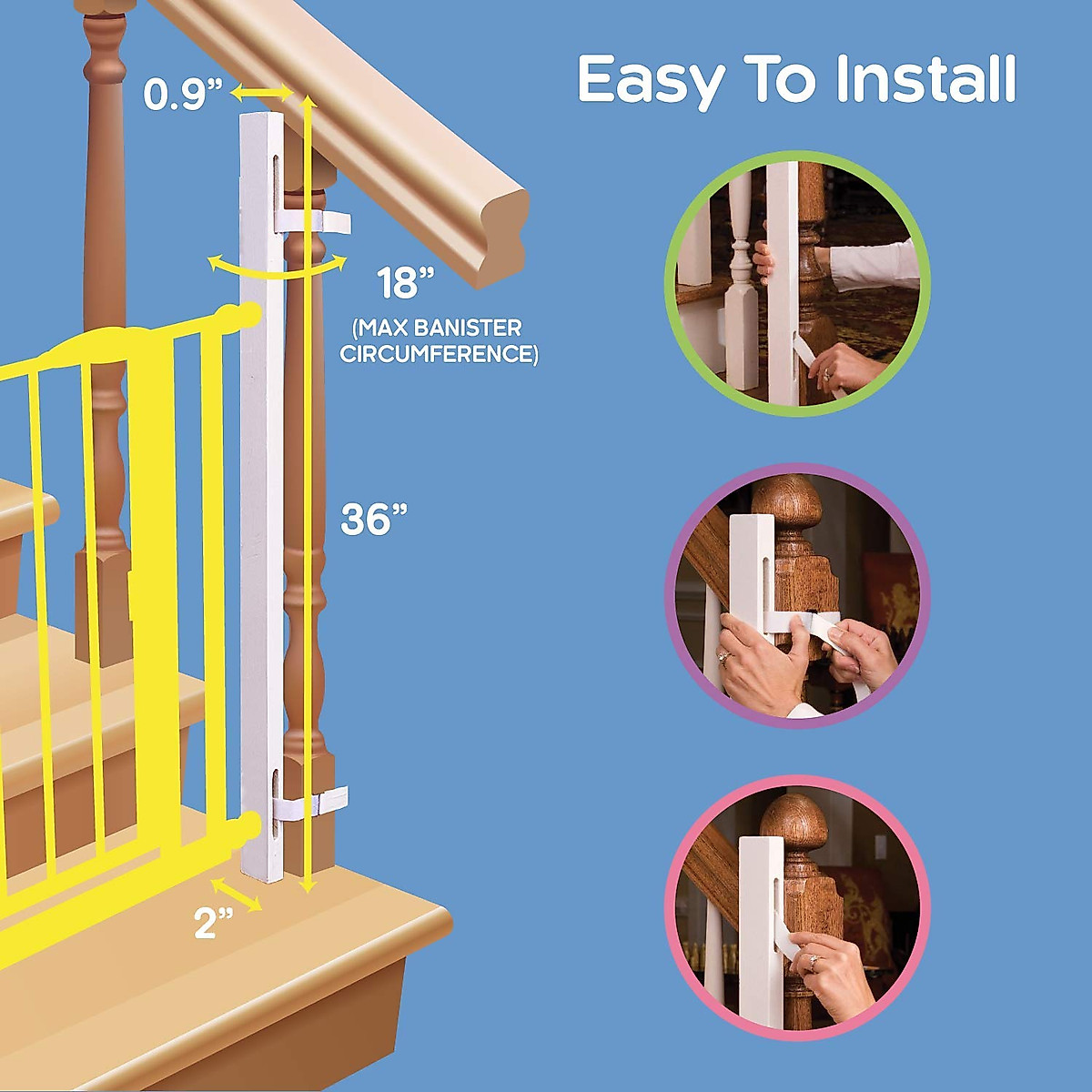 EZ-Fit: Baby Gate Walk Thru Adapter Kit for Stairs + Child and Pet Safety - Protect Banisters + Walls (Single Pack, 36 Inch)