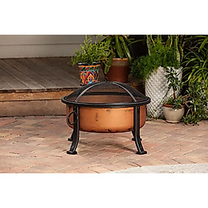 Fire Sense 62342 Lumina Round Wood Burning Fire Pit Copper Finish Steel Fire Bowl Mesh Spark Screen & Screen Lift Tool Included Lightweight Portable Patio & Outdoor Heater - Round - 24" Diameter