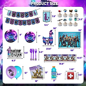 Video Game Party Supplies, Party Decorations for Boys Include Birthday Banner, Balloons, Backdrop, Tableware, Napkins, Foil Balloon, Chocolate Stickers and Bottle Labels