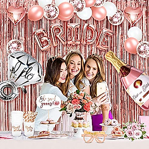 MOVINPE Bachelorette Party Decorations, Bride to Be Sash, Veil, Tiara, Photo Booth Props, Foil Curtains, Champagne Ring Balloon, Cups, Straws, Tattoos, Rose Gold Bridal Shower Party Supplies Decor
