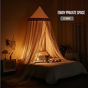 Kertnic Bed Canopy for Kids Room Double Layer Mosquito Net, Hanging Play Tent Children Reading Nook Canopies, Round Dome Princess Castle Dreamy Bedding for Girls Room House Décor (Beige Pink)