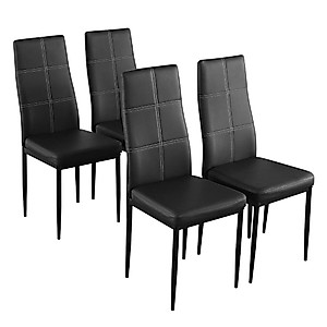 XMLYEC 4pcs Elegant Dining Chairs with 6 Grids Decoration Backrest White Cushion Black，Set of 4 Dining Chairs