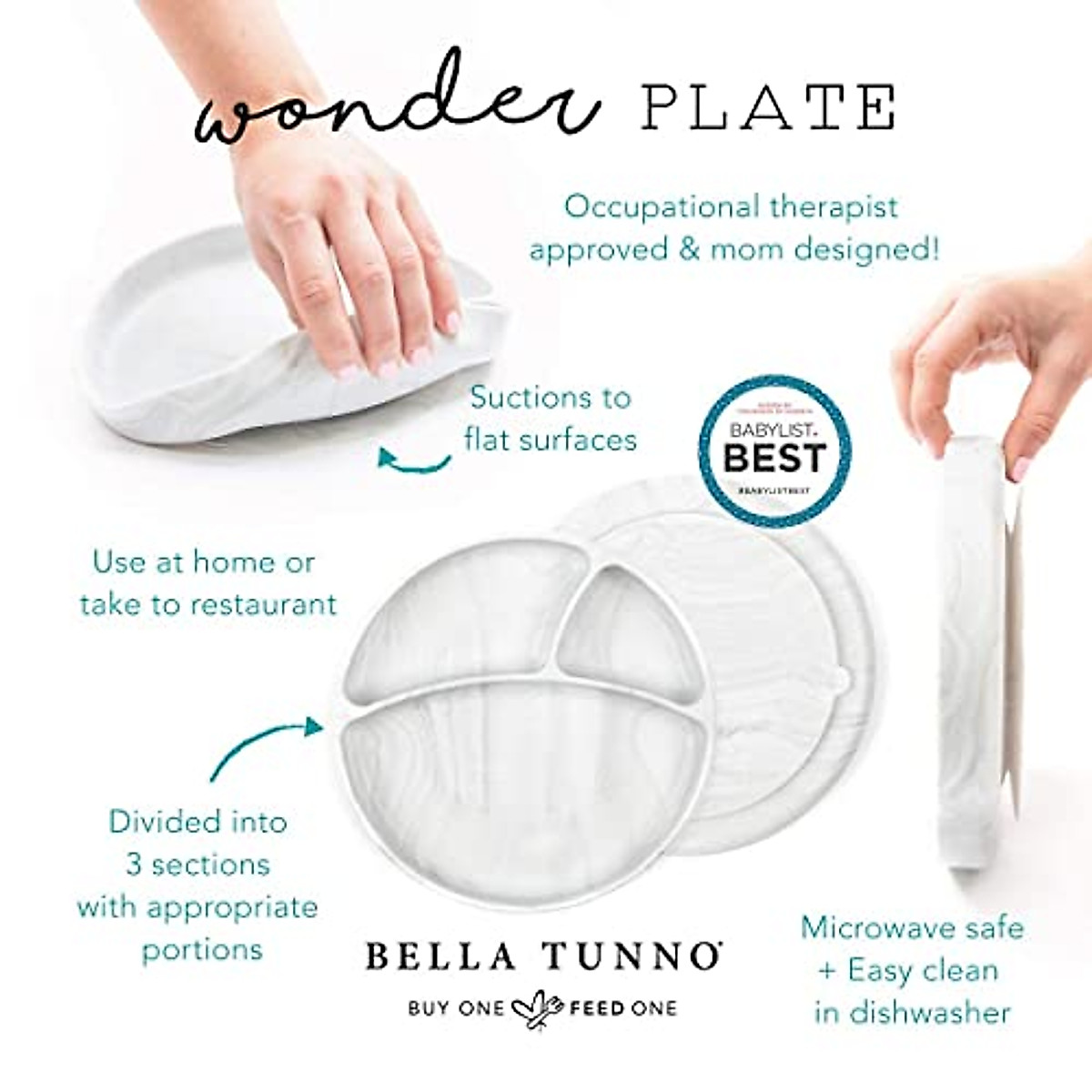 BELLA TUNNO Wonder Plate - Silicone Suction Plates For Baby and Toddler Plates, Microwave and Dishwasher Safe Food-Grade BPA Free Silicone, Love Brunch One Size WP33