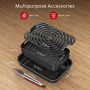 Indoor Grill Smokeless, Air Fryer Grill Combo with Adjustable Temperature to 450°F, Electric Grill with Viewing Window, Removable Nonstick Grate, Fast and Even Heating, 4Qt for Family, with Tongs