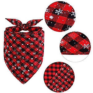 URATOT 3 Pieces Christmas Pet Bandanas Triangle Dog Bibs Kerchief Buffalo Plaid Snowflake Bandanas for Dogs Cats Pets