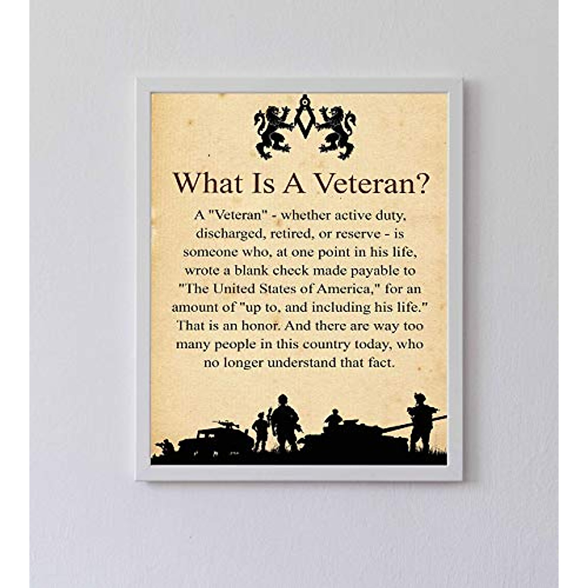 "What Is A Veteran"-Patriotic Wall Art Sign -8 x 10" USA Military Silhouette Poster Print- Ready to Frame. Perfect Decor for Home-Office-Shop-Restaurants. Show Your Gratitude For Our Veterans.