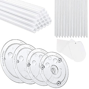 MoreStar 20 Pieces Plastic White Sticks Dowel Rods and 4 Pieces Cake Separator Plates 46810 Inch with 12 Clear Stacking Dowels, Different Patterns Cake Scrapers for Tiered Cake Stacking, 9.4inch