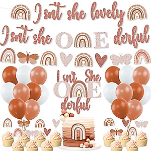 Boho Rainbow 1st Birthday Decorations,Boho First Party Decorations Isn't She Lovely and Isn't She Onederful Banner Cake Toppers and Balloons for Boho Theme Party First Birthday Girls
