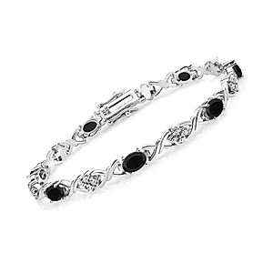 Gem Stone King 925 Sterling Silver Black Onyx Tennis Bracelet For Women (3.20 Cttw, Gemstone December Birthstone, Oval 6X4MM, 7 Inch)