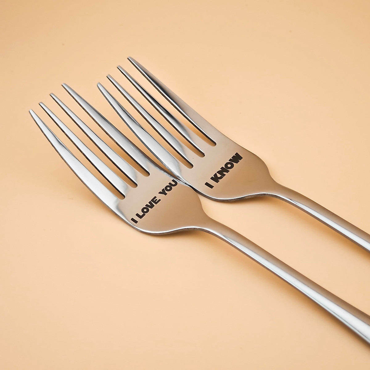 I LOVE YOU/I KNOW Pair of Forks For Couple 7.9" Laser-engraved Fork With Gift Box, Valentine Gift For StarWars Fans