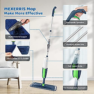 Spray Mops Microfiber Floor Mops for Floor Cleaning - MEXERRIS Wet Mops Dust Mop with 4 Microfiber Pads and 2 Refillable Bottle Wood Floor Cleaning Mop for Hardwood Laminate Tiles Floors Cleaning