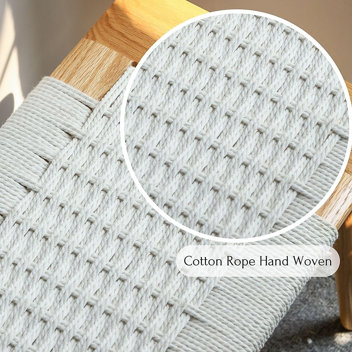 Vadisun 100% Solid Oak Wood Bench,Hand Woven Chair Surface Design,Solid Structure of Chair Legs,Bedroom Bench/Entryway Bench/Dining Bench (Off-White,31.49”*11.81”*15.98”)