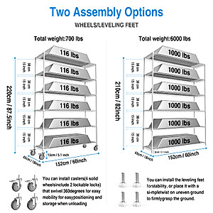 Ufurpie 6-Tier 6000lbs Capacity Heavy Duty Wire Shelving Unit NSF Metal Shelf, Adjustable Storage Rack with Wheels & Shelf Liners for Garage Commercial Kitchen, 87.5" H x 60" L x 18" D