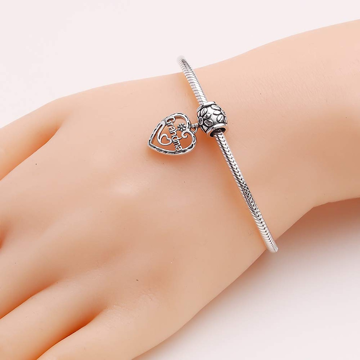 Grandma Heart Charms Authentic 925 Sterling Silver Family Love Charm for Pandora European Bracelet (Dangle) (Grandma Heart Dangle)
