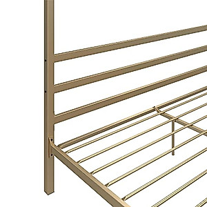 DHP Modern Metal Canopy Platform Bed with Minimalist Headboard and Four Poster Design, Underbed Storage Space, No Box Spring Needed, King, Gold