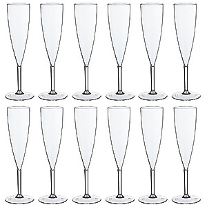 US Acrylic Plastic 5 ounce One Piece Champagne Flute in Clear | Set of 12 Wine Stems | Reusable, BPA-free, Made in the USA, Top-rack Dishwasher Safe