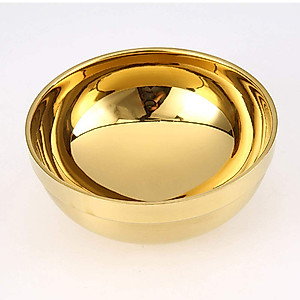 Unbreakable Thick Anti-scald Rice Bowl Double-deck 304 Stainless Steel Food Bowls for Soup, Popcorn, Fruit, Salad, Noodle, etc (Gold, Big)