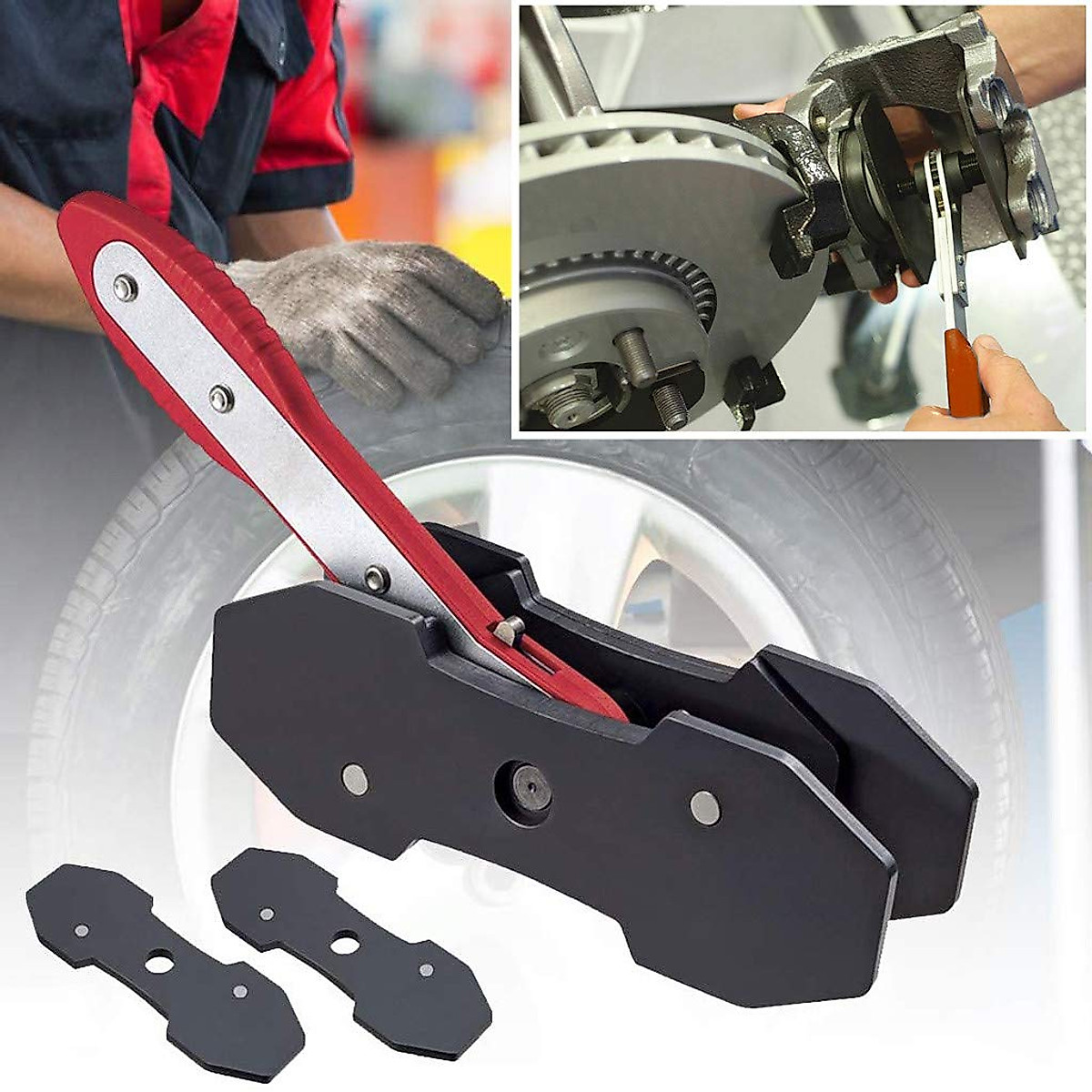 JOJOY LUX Brake Caliper Press Tools, 360 Degree Automotive Swing Ratchet Expander Wrench Brake Pad Spreader Tool with Extra 2PCS Large Plates for Single Twin Quad Sextuplet Piston Disc Brake Caliper
