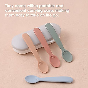 ROCCED Silicone Baby Spoons Set of 4, Baby Feeding Spoons First Stage Baby Infant Spoons Baby Training Spoon Self Feeding Soft-tip Spoons for Infant Baby Utensils Feeding Supplies 3M+