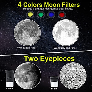 Telescope for Beginners, 300/70mm Astronomy Monocular Telescopes with Phone Adapter, Camera Wire Shutter, Moon Filter and Backpack, Adjustable Tripod