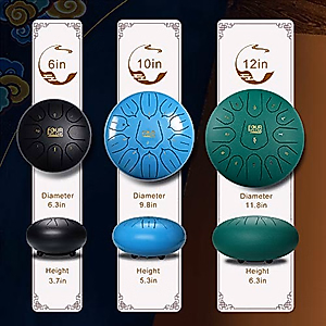 FOUR UNCLES Steel Tongue Drum 10 Inch 11 Notes Hand Pan Drums with Travel Bag Sticks Music Book Mallets, D Major Musical Instruments for Entertainment Meditation Yoga Zen Gifts (Malachite)