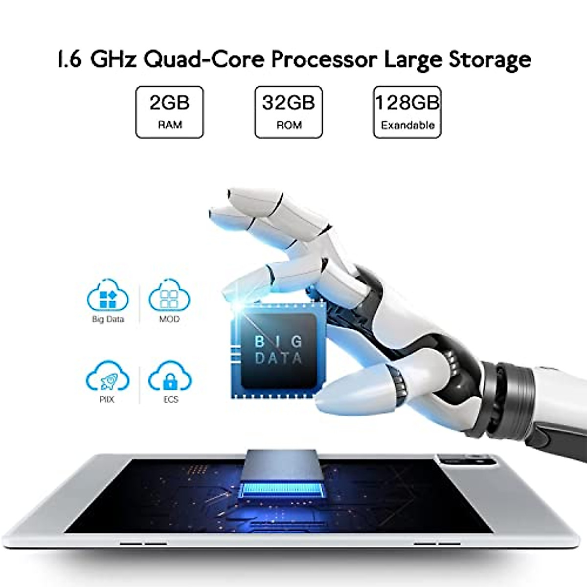 HAPPYBE Tablet 10 Inch Android 10 Quad-Core 32GB 6000mAh Battery HD Touchscreen Tablets (Silver)