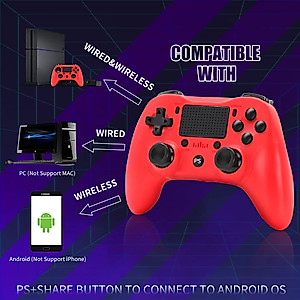 OKHAHA Controller for PS4 Wireless Controller for Playstation 4 Controller DoubleShock 4 Wireless Motion Sensor, Gifts for Kids Gifts for Girls, Magma Red