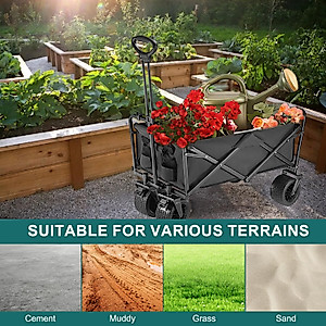 Collapsible Beach Cart with Table, Foldable Wagon for Camping, Shopping, Sports, Gardening, and Fishing - Portable Folding Wagon Cart Large Capacity Extended Trailer