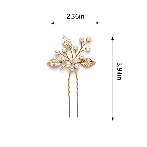 Heread Pearl Bride Wedding Hair Pins Leaf Bridal Head Piece Flower Hair Accessories for Women and Girls (Pack of 3) (Gold)