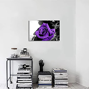 AFLE Purple Rose Poster,Black And White With,Canvas Wall Art For Living Room Decor Aesthetic Vintage Posters & Prints Dorm Poster Girl Wall Decor Canvas Paintings Wall Art Wall,12x18 inches,Unframed