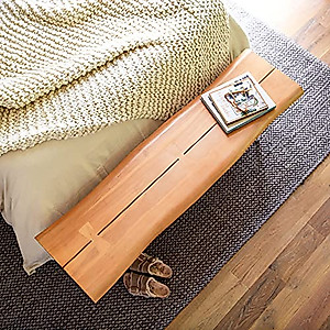 Main + Mesa Live Edge Wood Bench with Metal Frame, Natural/White
